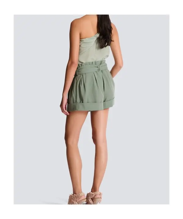 Balmain Pleated Belted High-waist Shorts - Gray