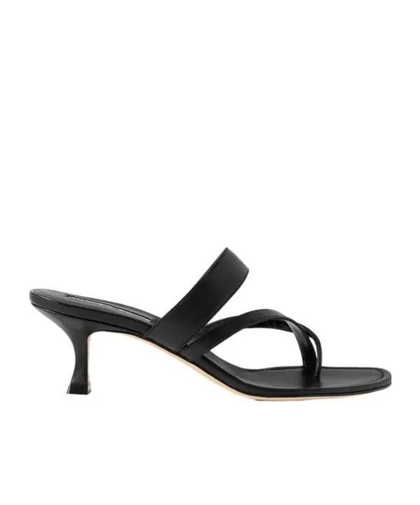 Manolo Blahnik Leather Crossover Strappy Heeled Sandals - Black