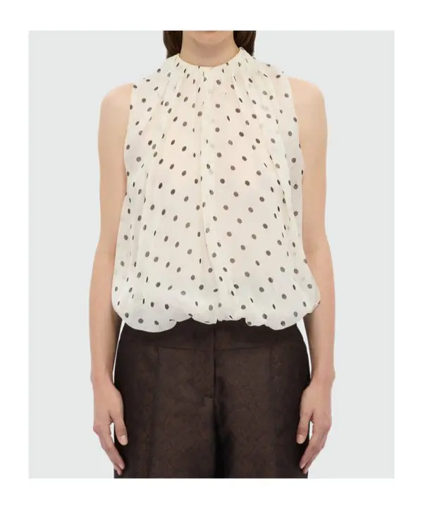 MSGM Polka Dot Chiffon Balloon Blouse - White