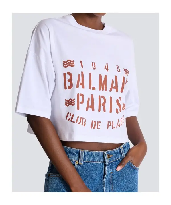 Balmain Plage Cropped Logo T-shirt