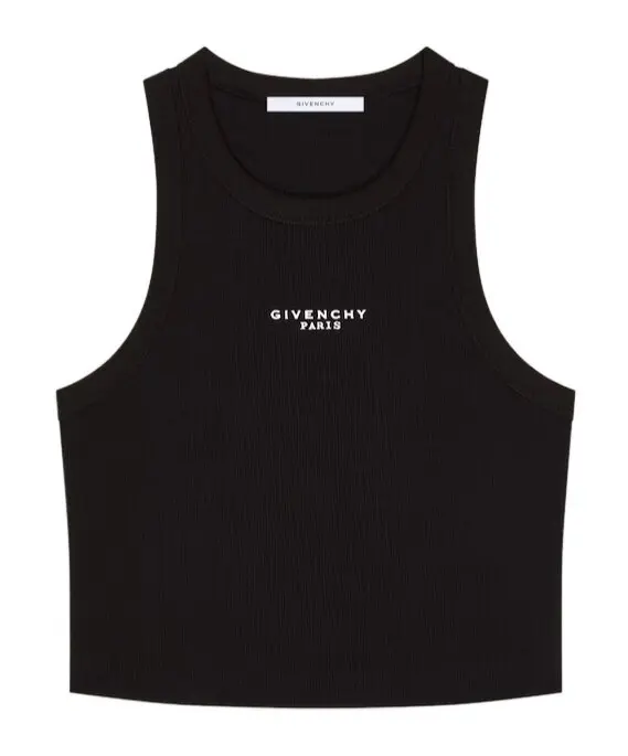 Givenchy Paris Logo Detailed Cropped Tank Top - Black