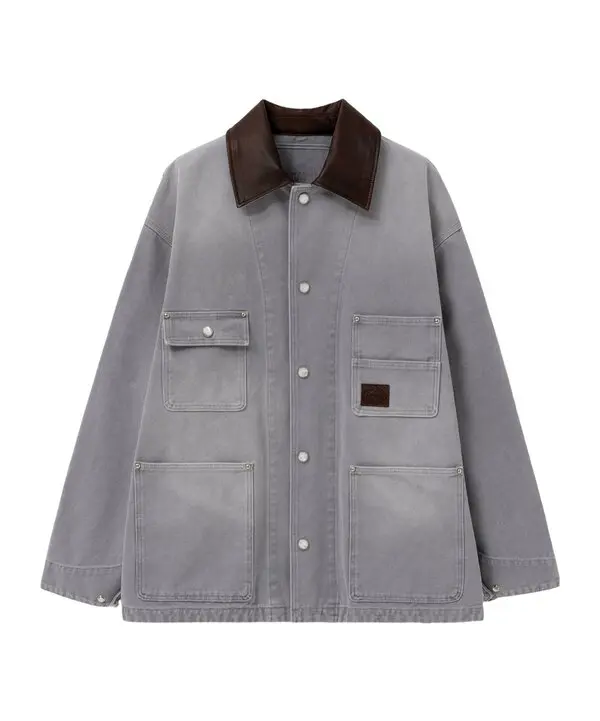 WOOYOUNGMI Leather Collar Pocket Jacket - Gray