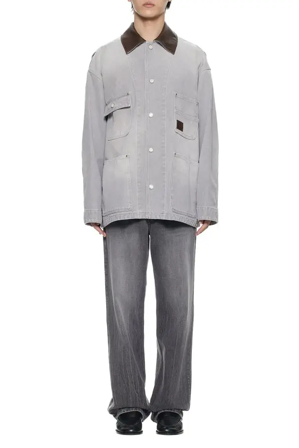 WOOYOUNGMI Leather Collar Pocket Jacket