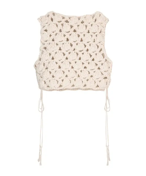 Balmain Crochet Top With Adjustable Side Ties - Beige