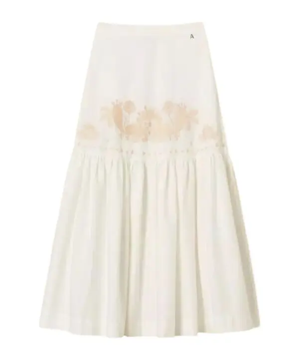 TWINSET Floral-embroidered Tiered Skirt - White