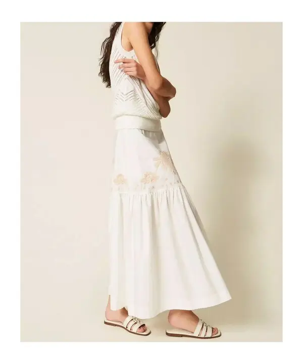 TWINSET Floral Embroidered Tiered Maxi Skirt