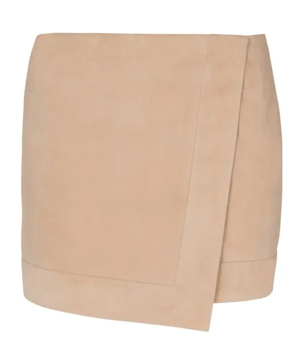 Balmain Suede Wrap Skirt - Nude