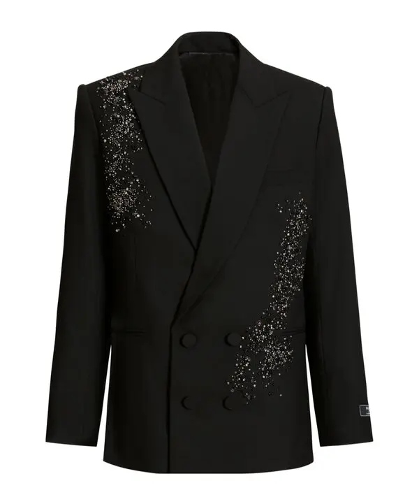 Balmain Wool Blazer With Sand Effect Amethyst Embroidery