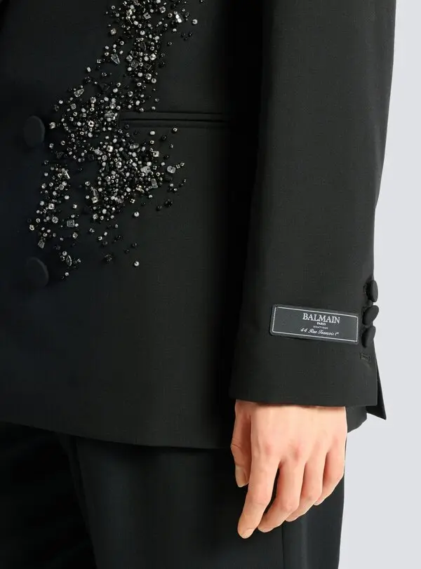 Balmain Wool Blazer With Sand Effect Amethyst Embroidery