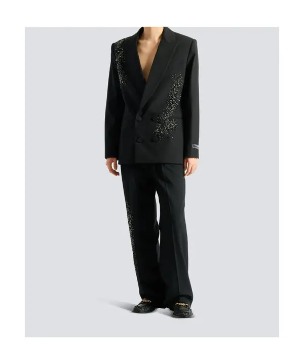 Balmain Wool Blazer With Sand Effect Amethyst Embroidery