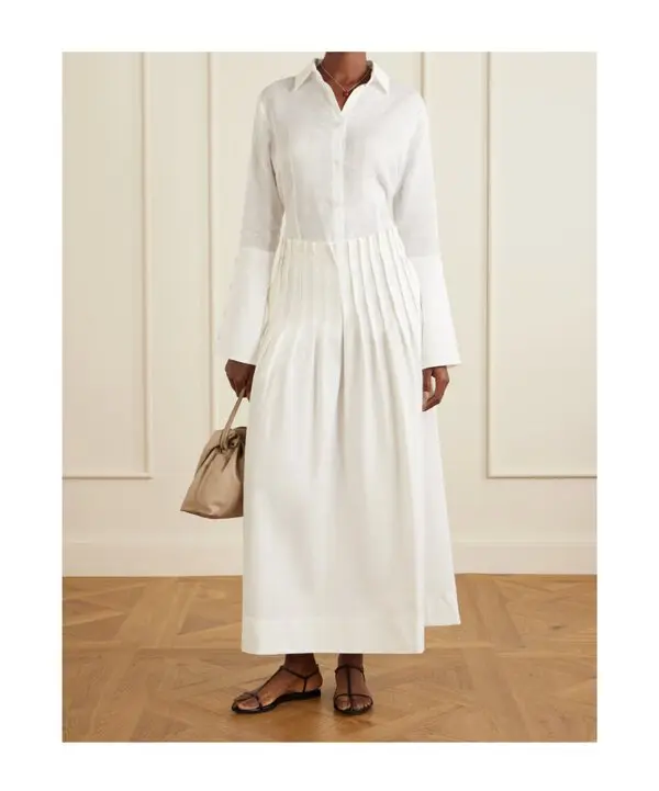 RÓHE Pleated Cotton-poplin Maxi Skirt