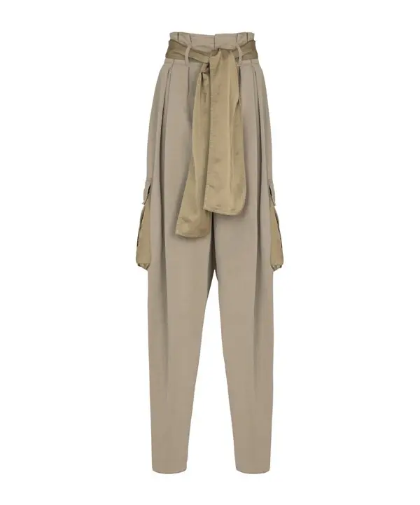 Balmain High-waisted Pleated Cotton Twill Trousers With Removable Tie Belt