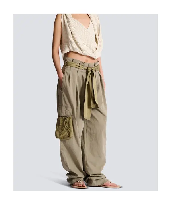 Balmain High-waisted Pleated Cotton Twill Trousers With Removable Tie Belt