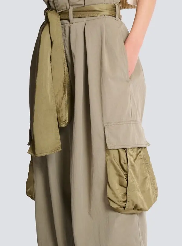 Balmain High-waisted Pleated Cotton Twill Trousers With Removable Tie Belt