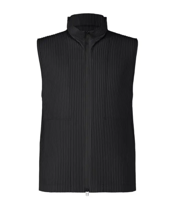 Issey Miyake Homme Plissé Pleated Zip-up Gilet - Black