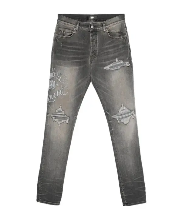 Amiri Belt Loop Jeans With Distressed Design - Gray