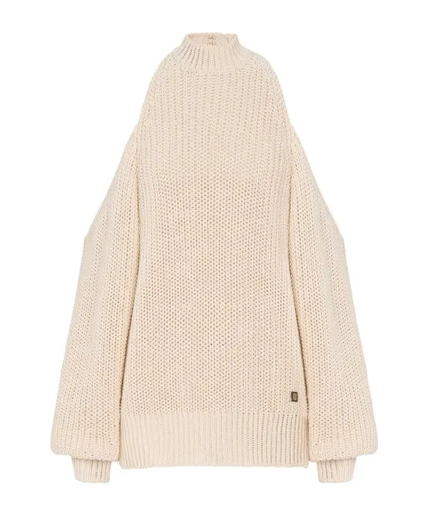 Balmain Cutout Turtleneck Knitted Sweater - Beige