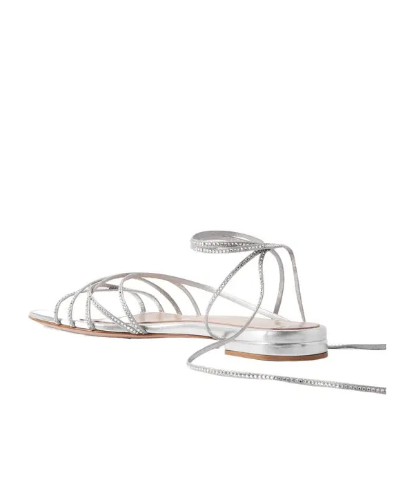 GIANVITO ROSSI Embellished Metallic Leather Ankle-wrap Sandals - Gray