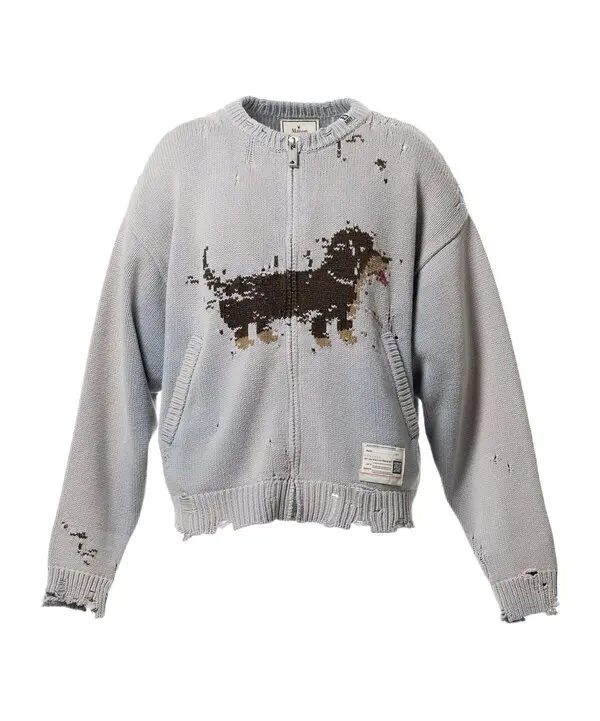 Mihara Yasuhiro Dog Jacquard Knit Cardigan - Blue