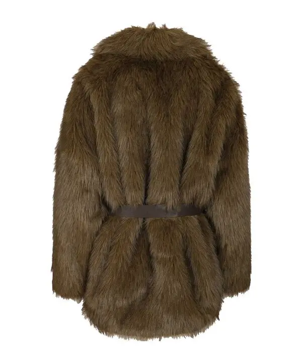 P.a.r.o.s.h Belted Faux Fur Lapel Collar Jacket - Green