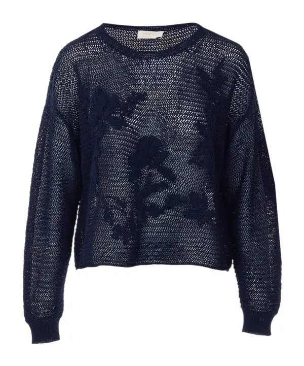 TWINSET Sheer Embroidered Knitted Sweater - Black