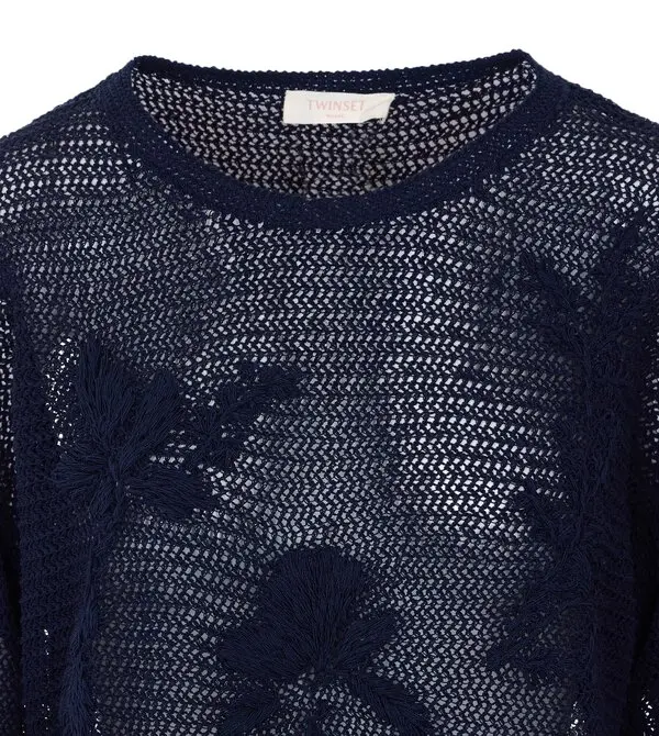 TWINSET Sheer Embroidered Knitted Sweater - Black