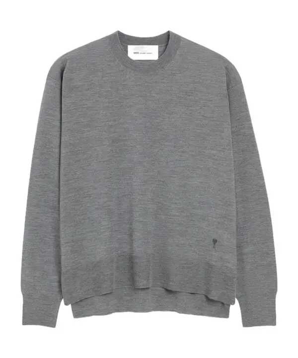 Ami Crew Neck Knit Sweater - Grey