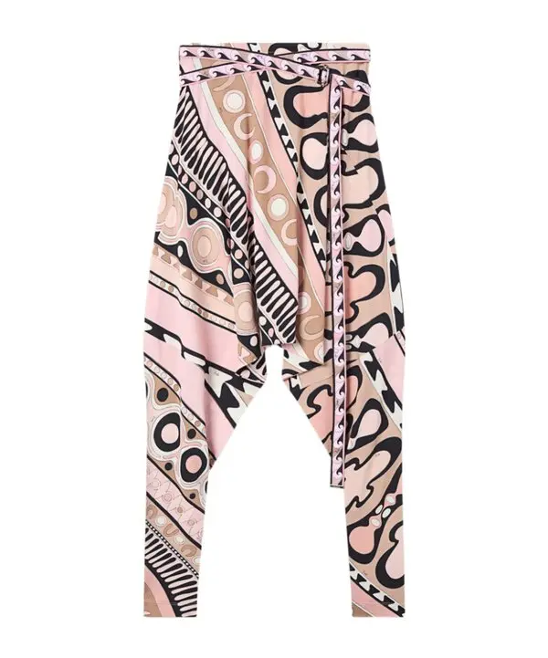 Emilio Pucci Printed Viscose Jersey Flowing Pants With Belt - Nude