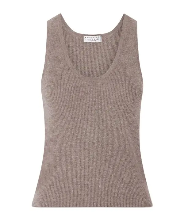 Brunello Cucinelli Sleeveless Ribbed Knit Top - Gray