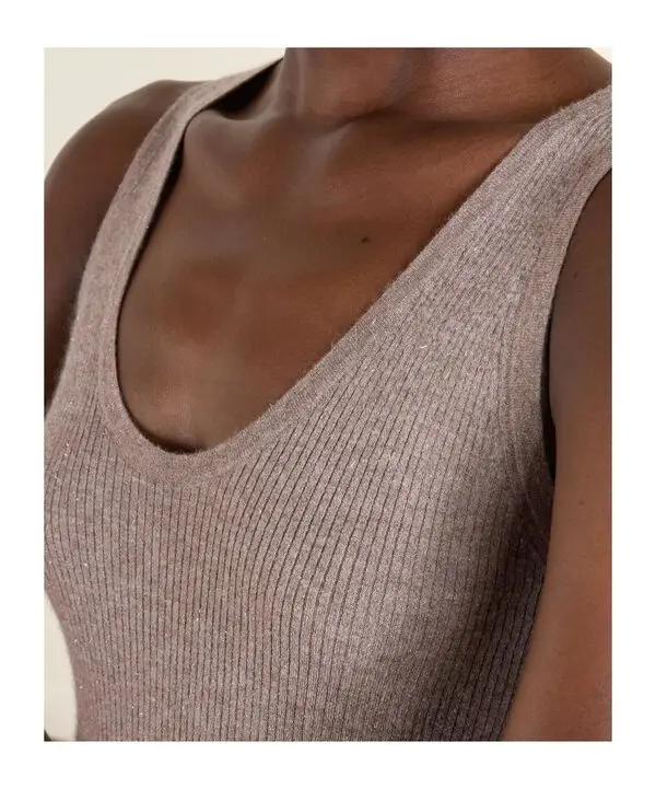 Brunello Cucinelli Sleeveless Ribbed Knit Top - Gray