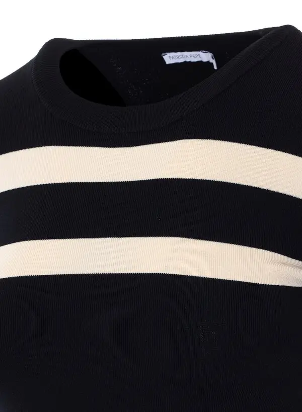 Patrizia Pepe Striped Knit Pullover With Back Cutout