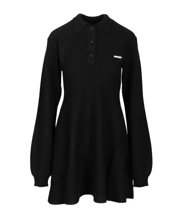 ROTATE BY BIRGER CHRISTENSEN Slinky Knitted Polo Dress With Flared Hem