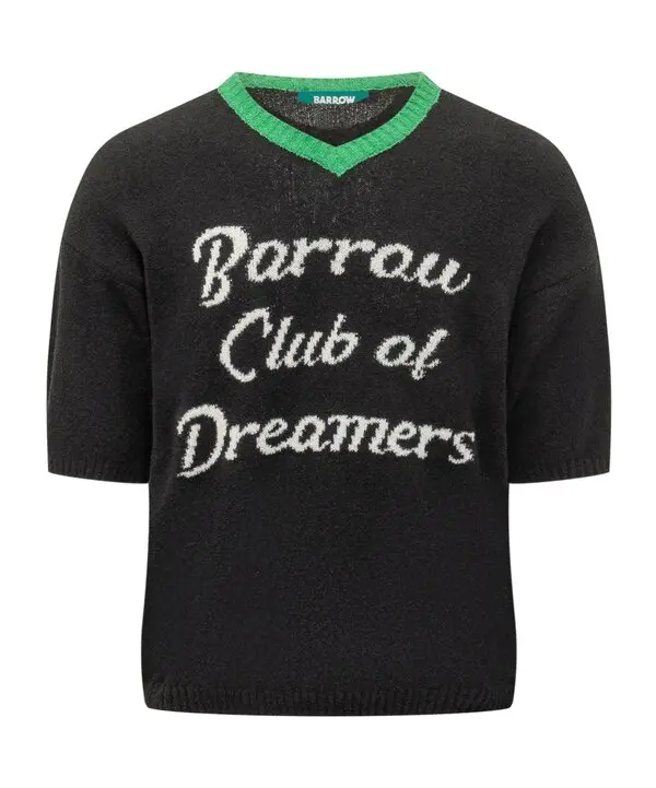 BARROW Slogan V-neck Knitted Top - Black