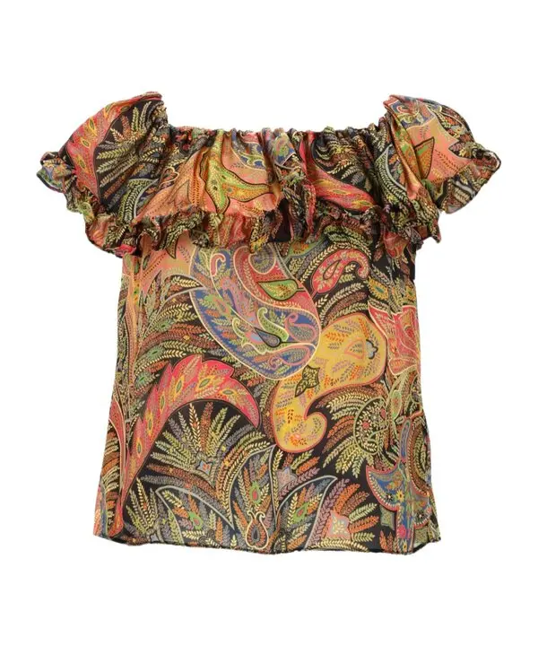 Etro Ruffled Paisley-print Short-sleeve Top - Multicolor