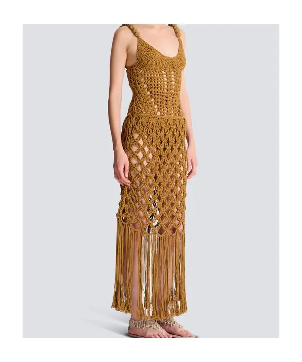 Balmain Crochet Maxi Dress With Tassel Detail