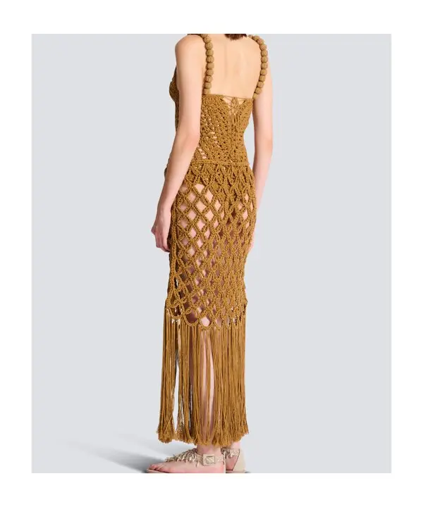 Balmain Crochet Maxi Dress With Tassel Detail