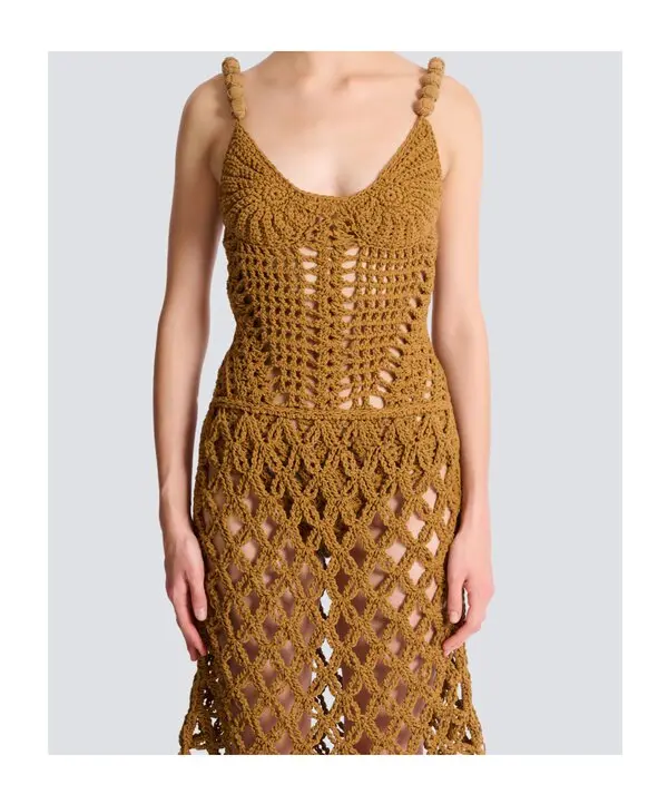 Balmain Crochet Maxi Dress With Tassel Detail