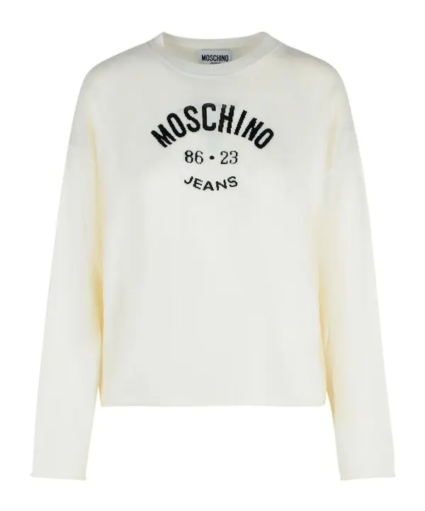 Moschino Virgin Wool Sweater With Embroidered Logo - Ivory