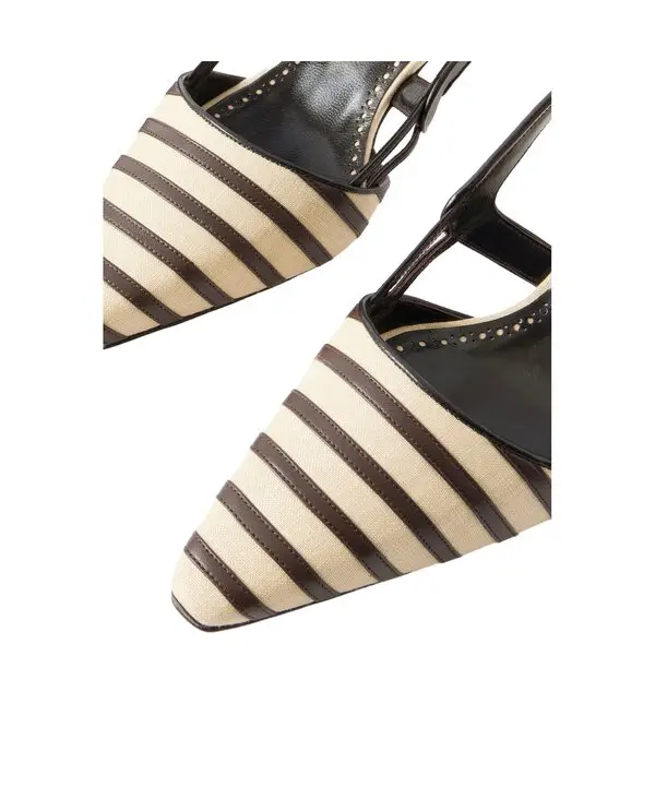 Manolo Blahnik Leather-trimmed Canvas Slingback Pumps