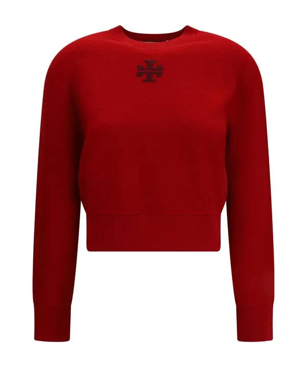 Tory Burch Logo Detailed Crewneck Jumper - Red