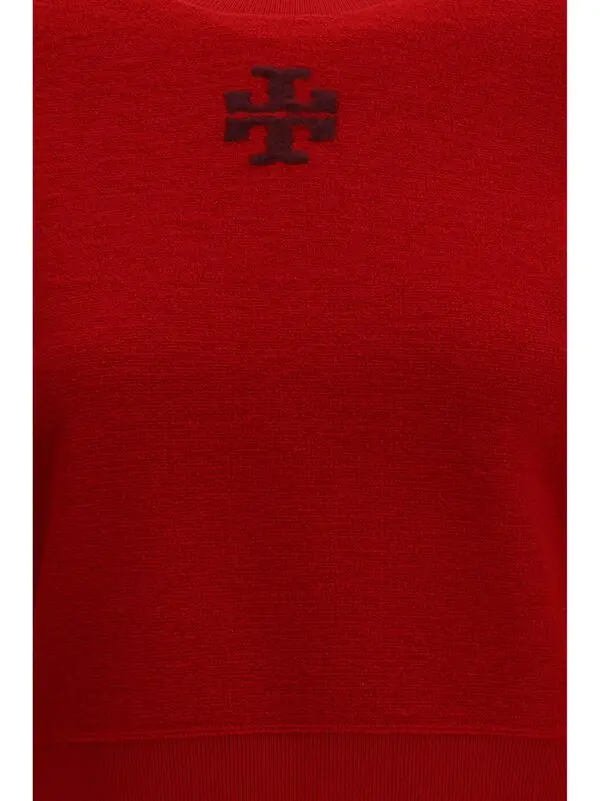 Tory Burch Logo Detailed Crewneck Jumper - Red