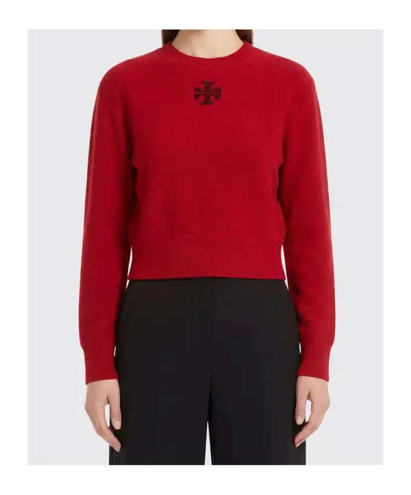 Tory Burch Logo Detailed Crewneck Jumper - Red