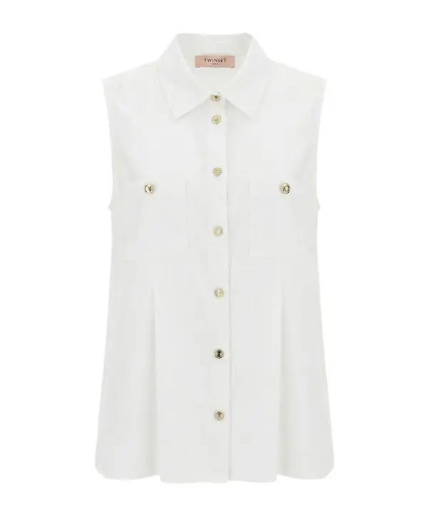 TWINSET Sleeveless Shirt With Chest Pockets - White
