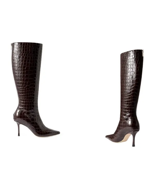 JIMMY CHOO Croc-effect Leather Knee High Boots