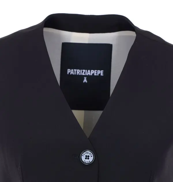 Patrizia Pepe Sleeveless V-neck Buttoned Jacket - Black