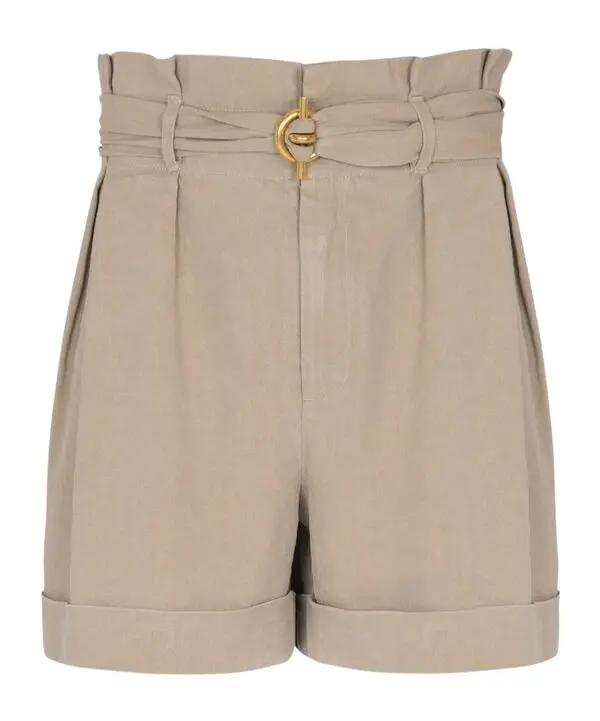 Balmain Belted Bermuda Shorts With Gold-tone Buckle - Beige
