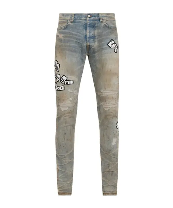 Amiri Distressed Belt Loop Jeans - Light Indigo