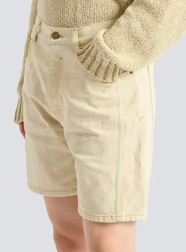 Balmain Faded Denim Bermuda Shorts - Beige