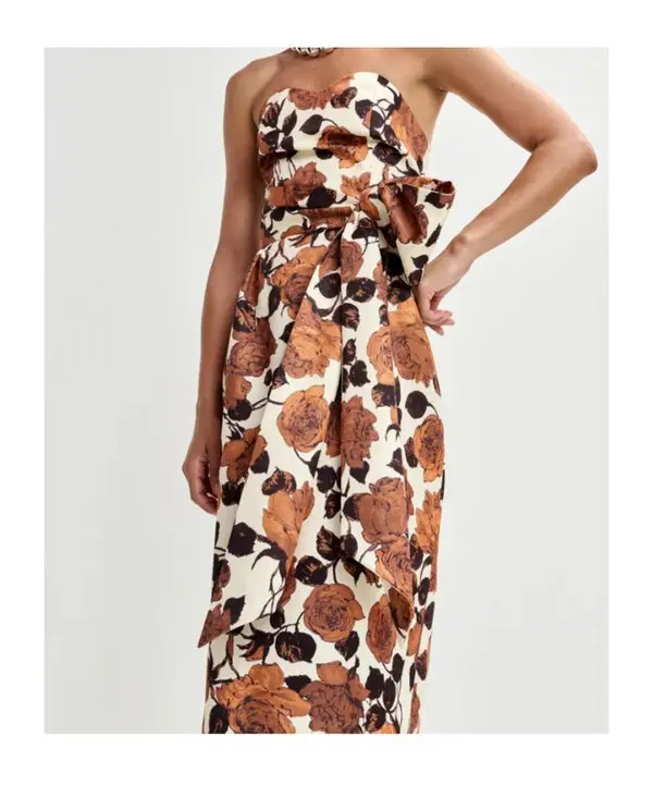 Essentiel Antwerp Floral Strapless Dress With Belted Waist