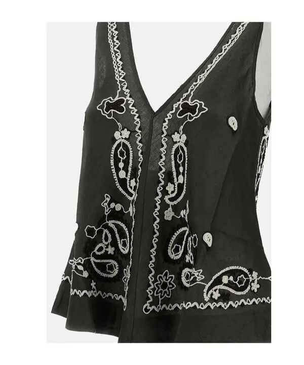P.a.r.o.s.h Sleeveless Embroidered V-neck Top - Black